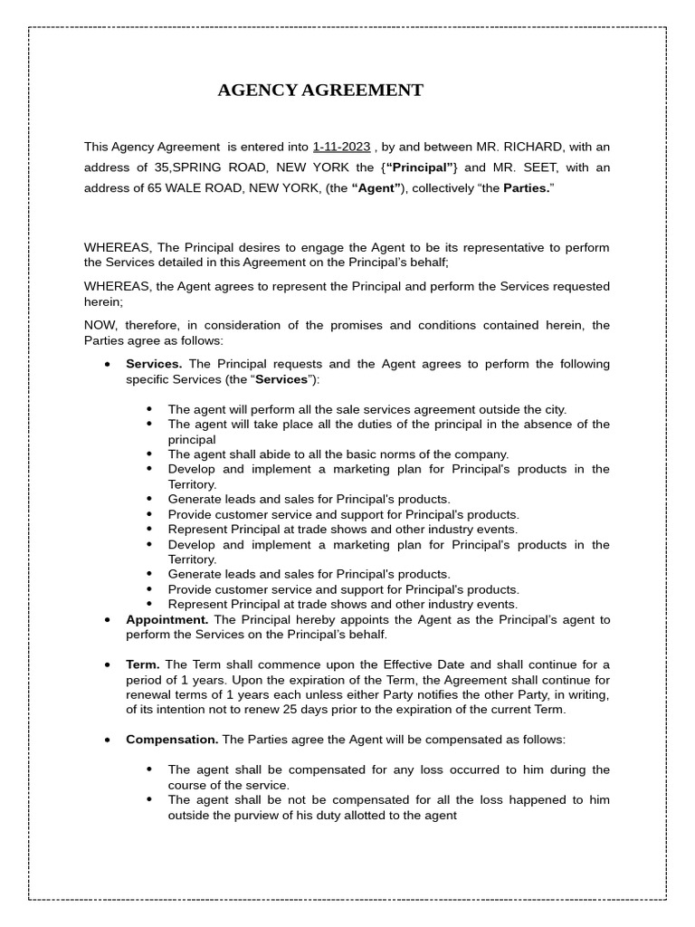 Agency Agreement 22bal150,22bal160 | PDF | Indemnity | Legal Liability
