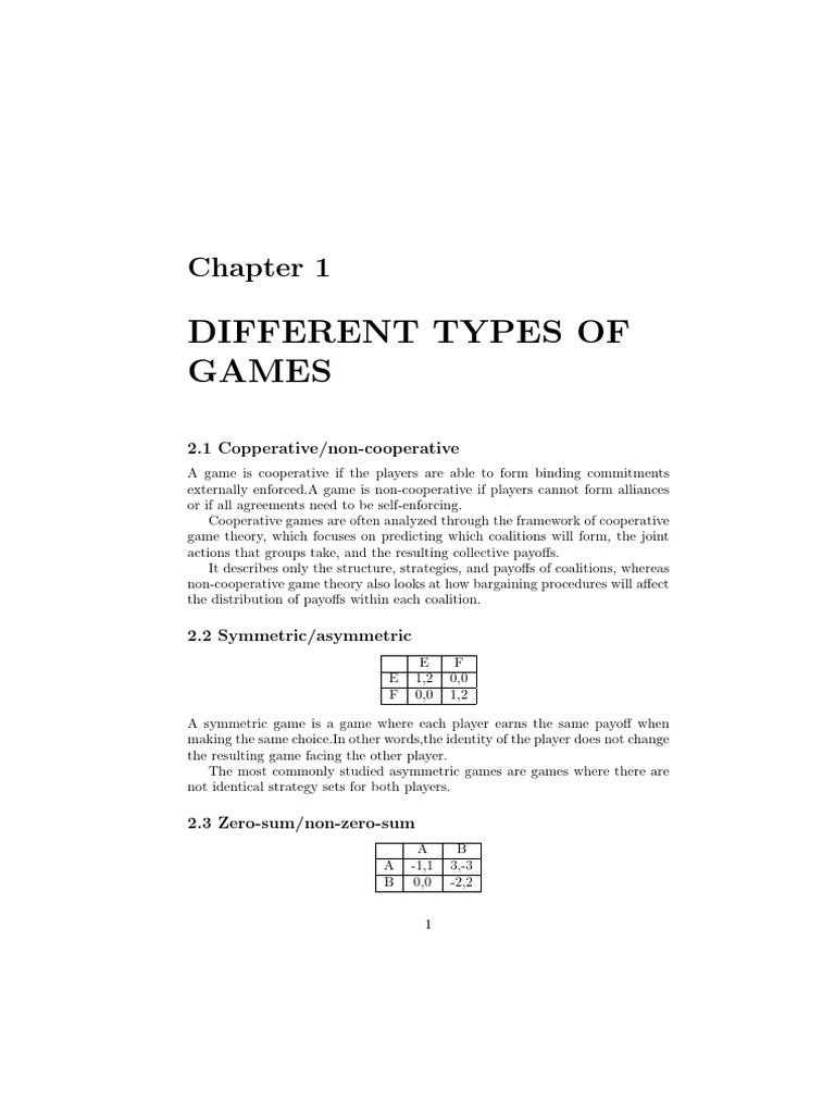 Types of Games in Game Theory | PDF | Game Theory | Economics Of ...