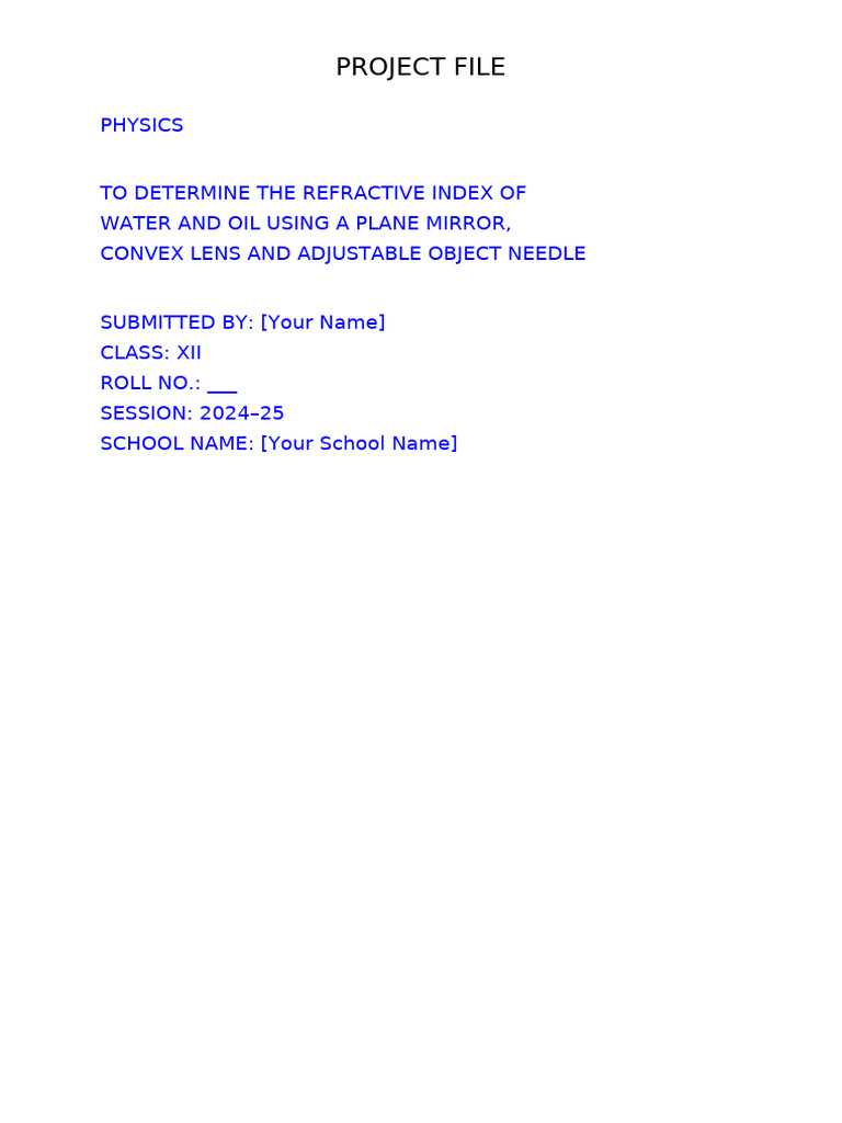 Refractive Index Project | PDF | Refractive Index | Mirror