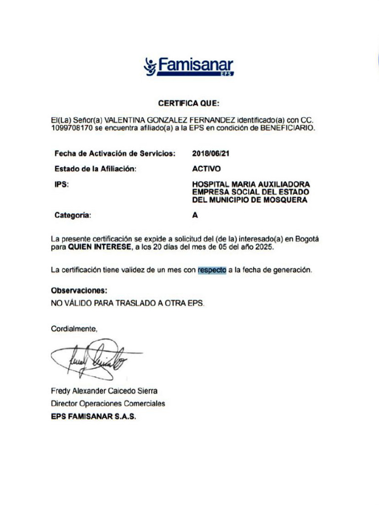 Certificado Eps | PDF