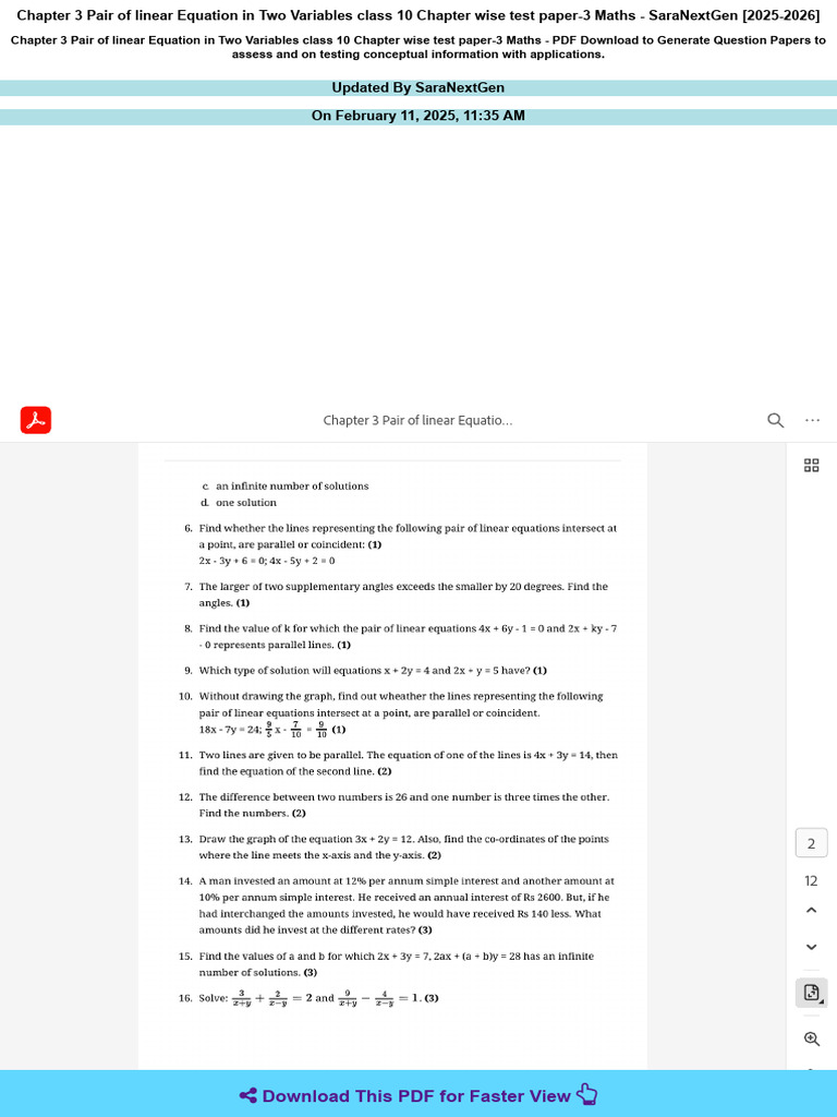 Chapter 3 Pair of Linear Equation in Two Variables Class 10 Chapter ...