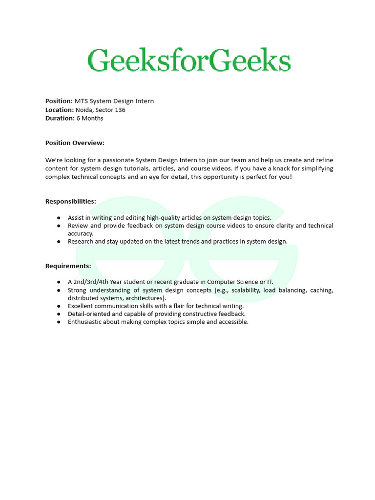 JD - MTS System Design Intern Role | PDF