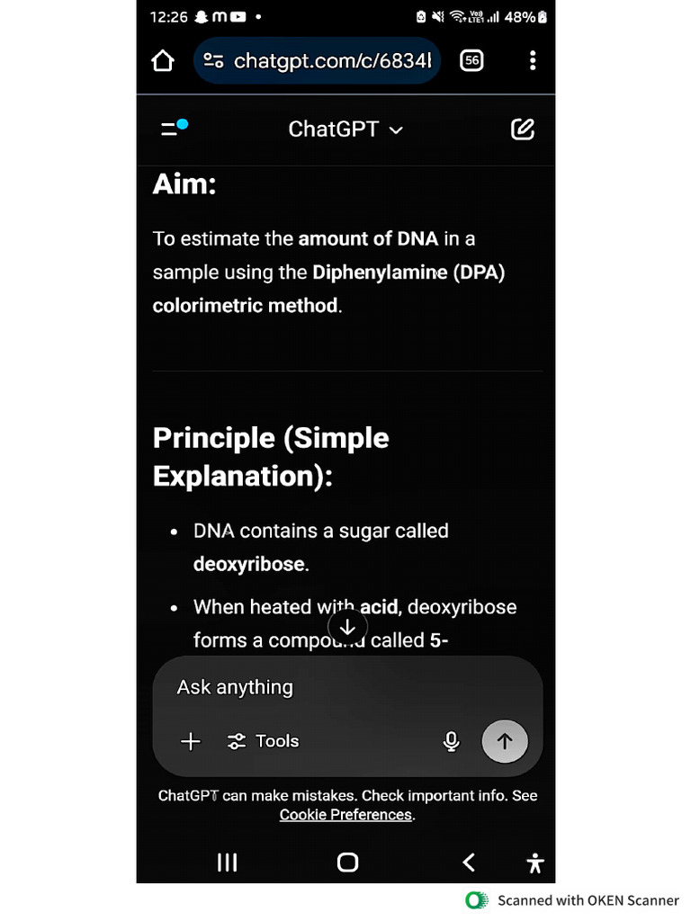 Estimation of Dna by Diphenylamine Reaction | PDF