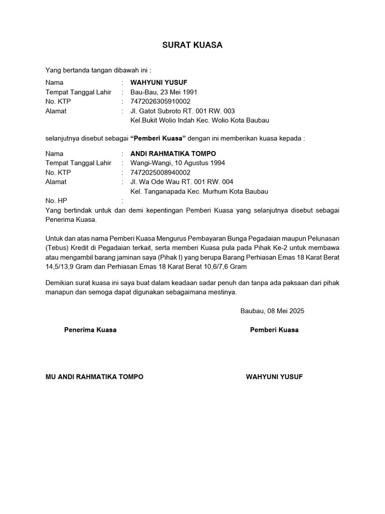 Surat Kuasa Pegadaian Itha23 | PDF