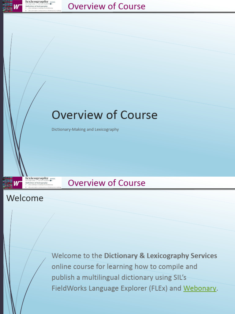 101EN A0. Overview of Course | PDF | Lexicography | Dictionary