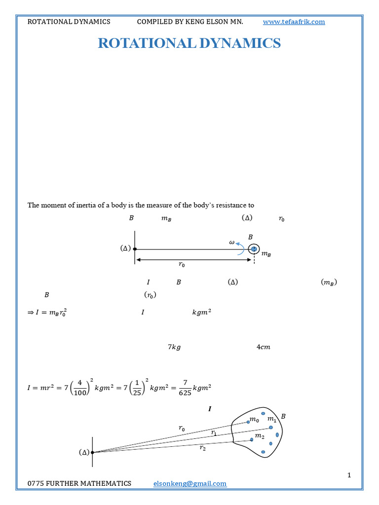 Rotational Dynamics - Gce A - L Further Mathematics | PDF | Rotation ...