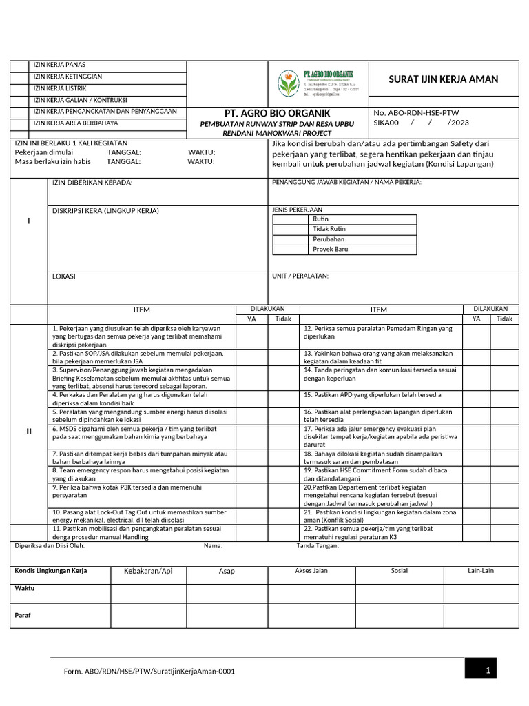 Izin Kerja Aman untuk Proyek Ketinggian | PDF
