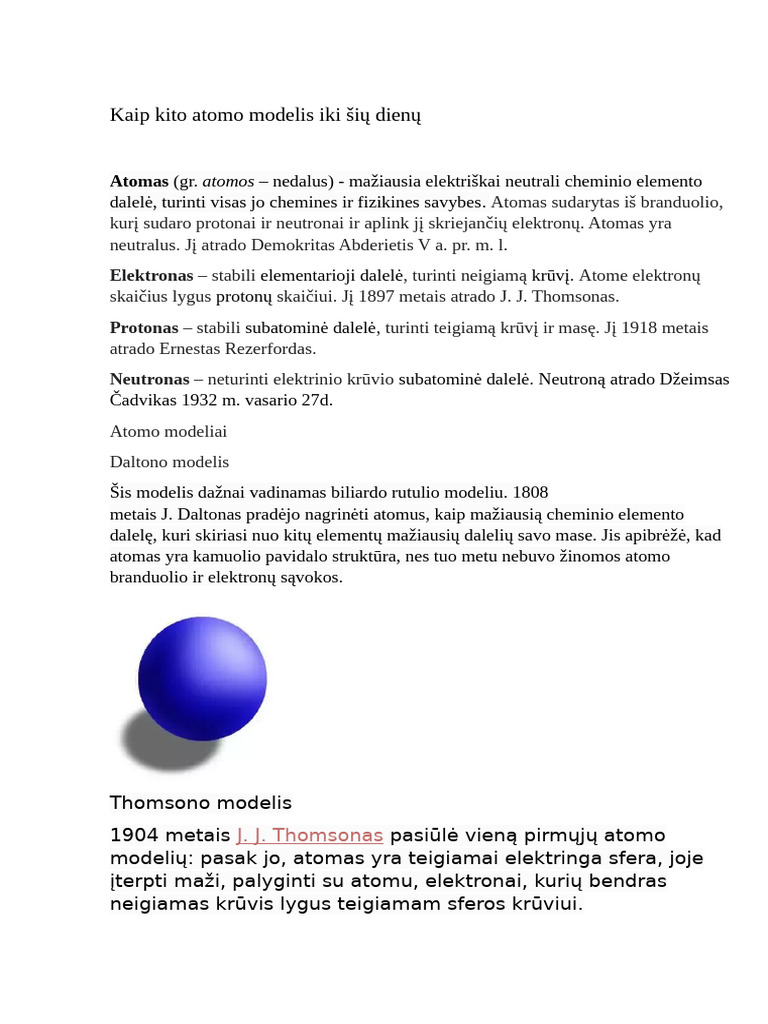 Kaip Kito Atomo Modelis Iki Šių Dienų | PDF