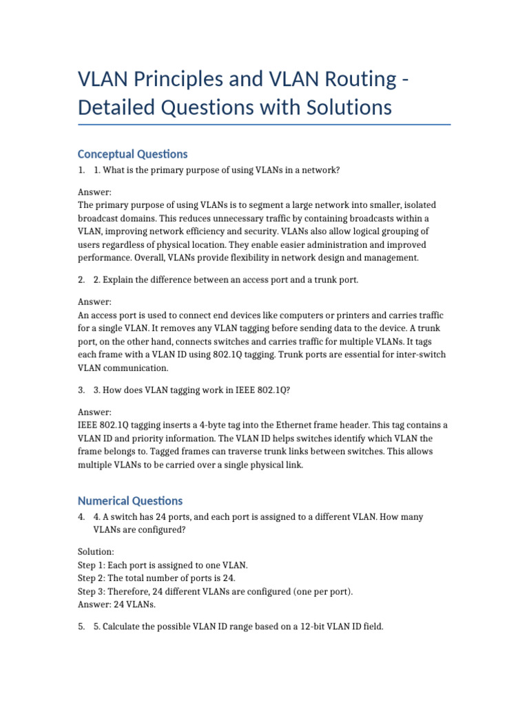 VLAN Questions Detailed With Solutions | PDF