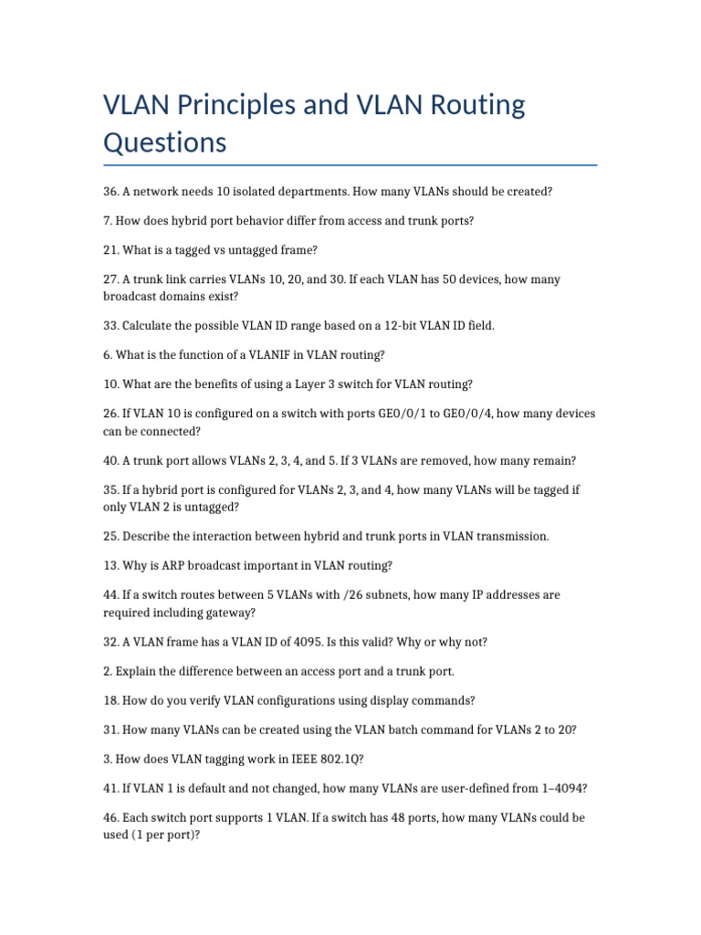 VLAN Principles and Routing Questions | PDF | Internet Architecture | Internet Protocols