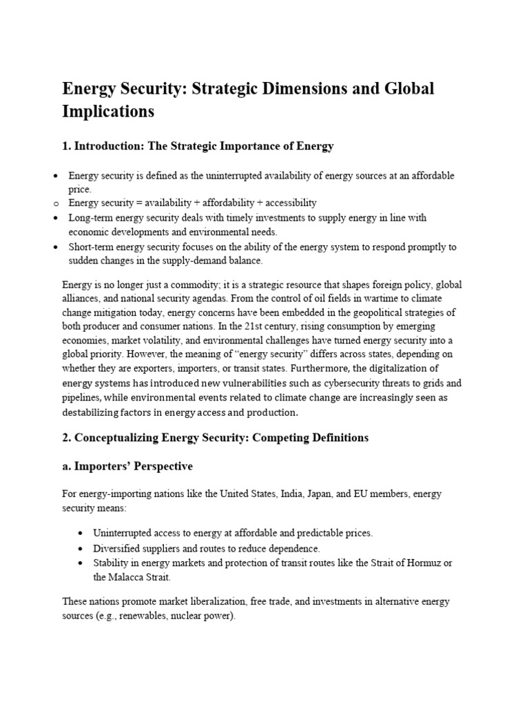 Understanding Global Energy Security Issues | PDF | Energy Security ...