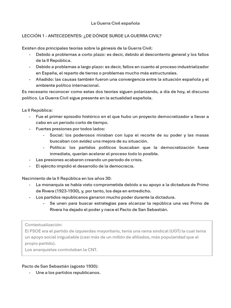 Causas y Contexto de la Guerra Civil Española | PDF | Francisco franco ...