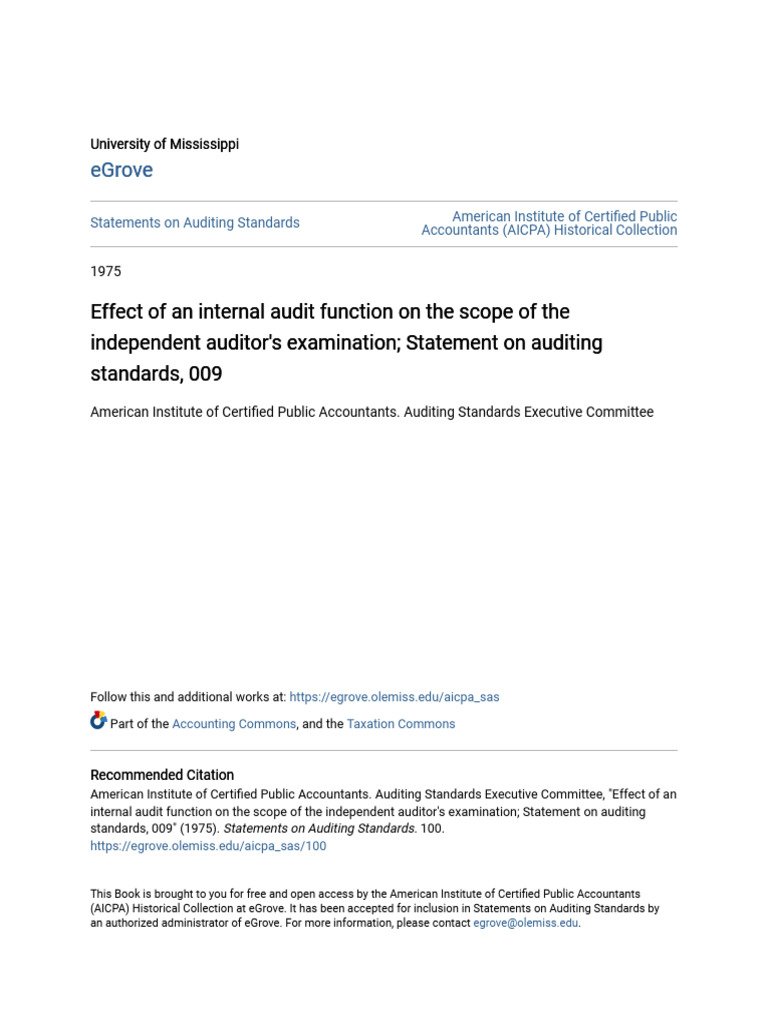 Effect of An Internal Audit Function On The Scope of The Independ | PDF ...