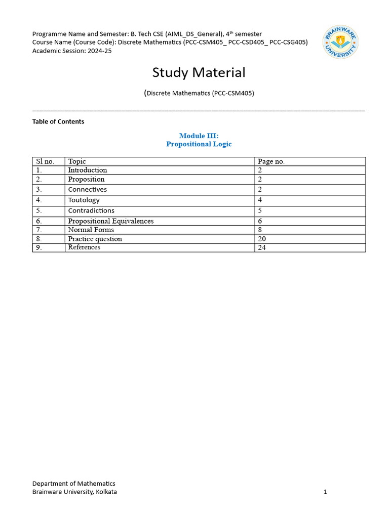 Module-3 Propositional Logic | PDF | Contradiction | Logic