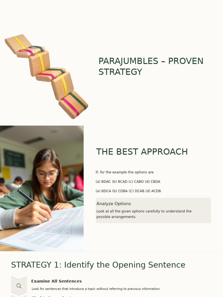 PARAJUMBLES Strategies To Solve Parajumbles | PDF