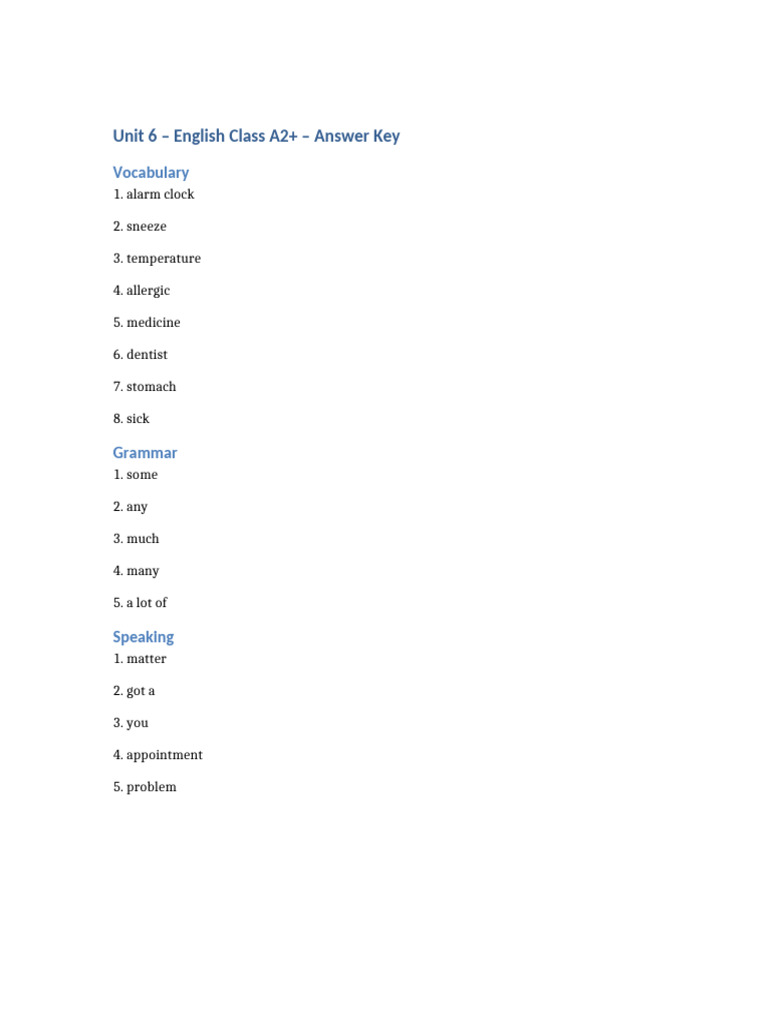 Unit 6 A2 English Answer Key Pdf