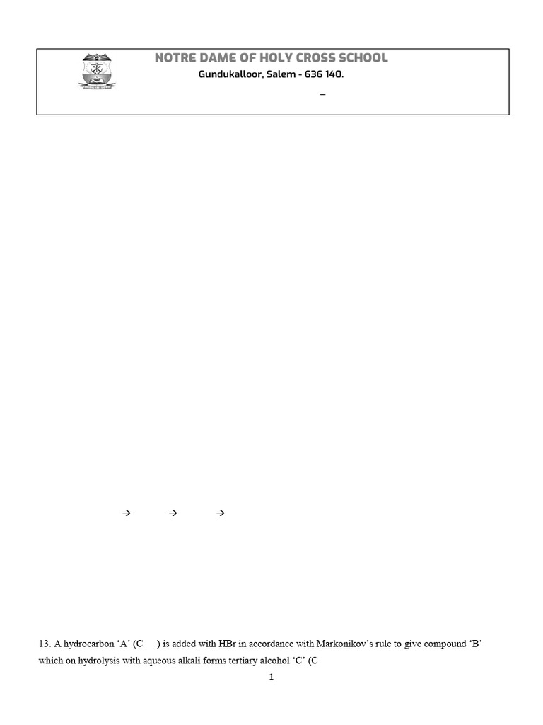 Std12 SummerHolidayWorksheet Chemistry 12 - 20250512095517 | PDF | Ether | Chemistry