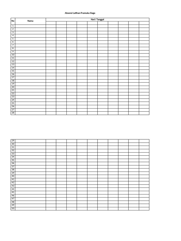 Absensi Latihan Pramuka Siaga | PDF