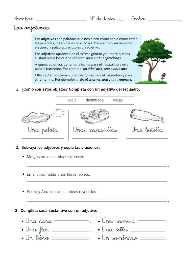 Adjetivos, Familia de Palabras, Gentilicios y Posesivos | PDF