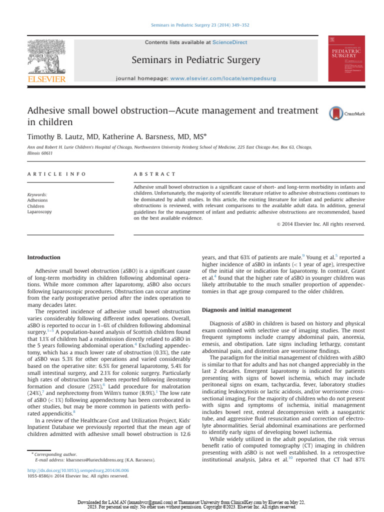 Pediatric Adhesive Bowel Obstruction Management | PDF | Medical ...