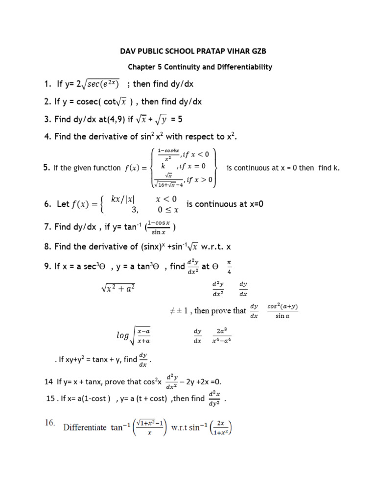 Chapter 5 Assignment Class 12 | PDF | Subtraction | Differential Calculus