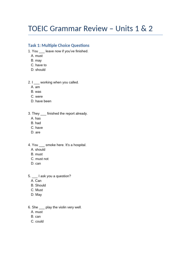 Toeic Grammar Review Units1 2 Final Scramble | PDF | Grammar | Linguistics