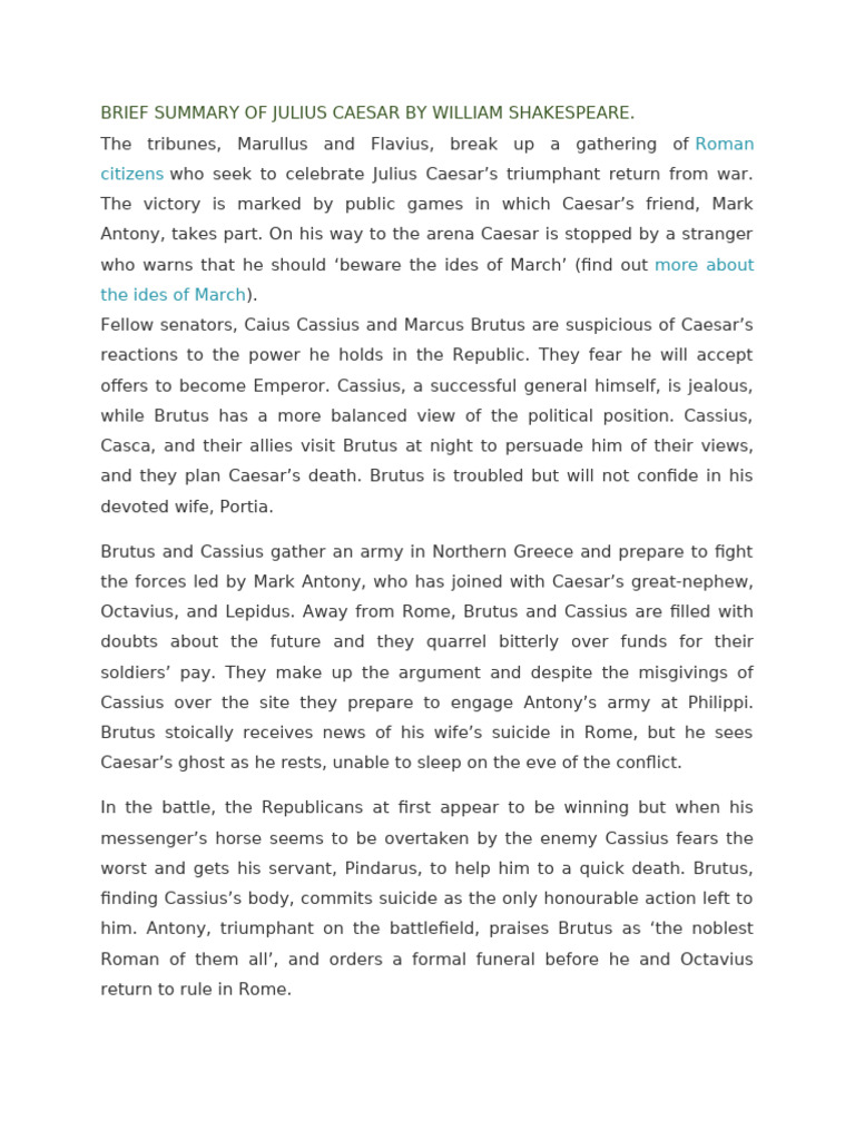 Deaths of Brutus and Cassius Explained | PDF | Julius Caesar | Mark Antony
