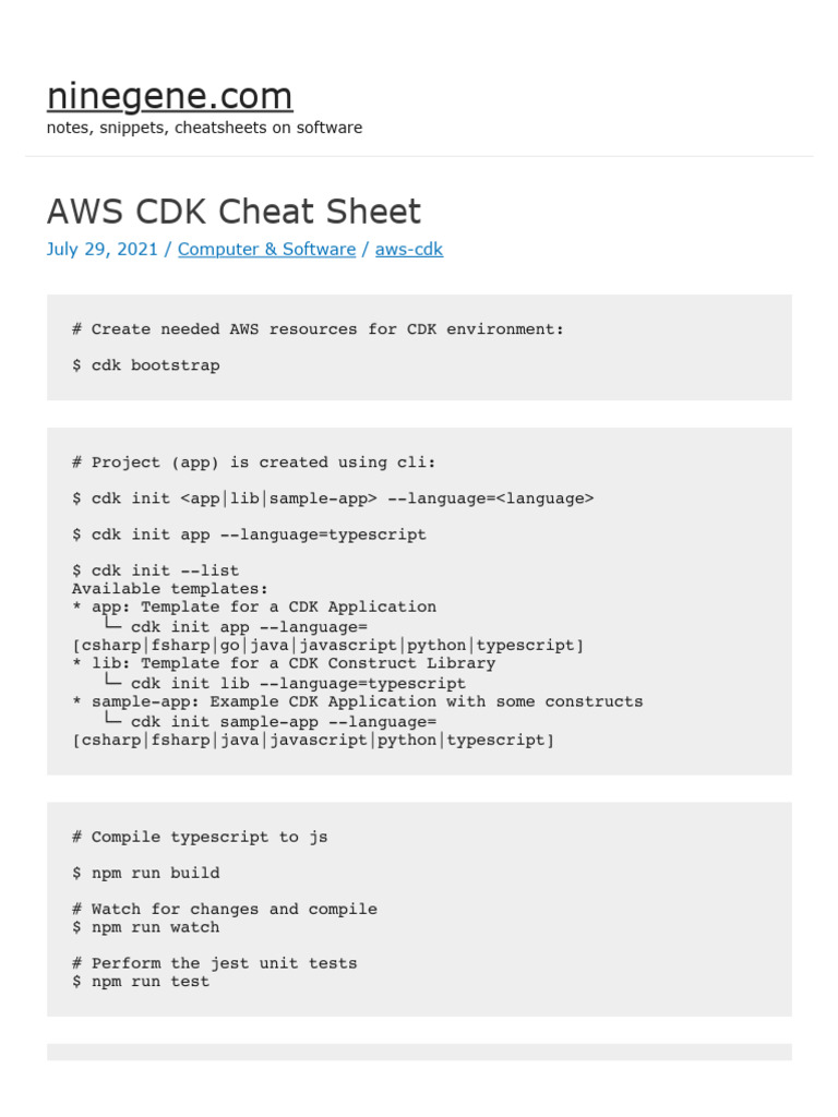 AWS CDK Cheat Sheet | PDF | Command Line Interface | Computing