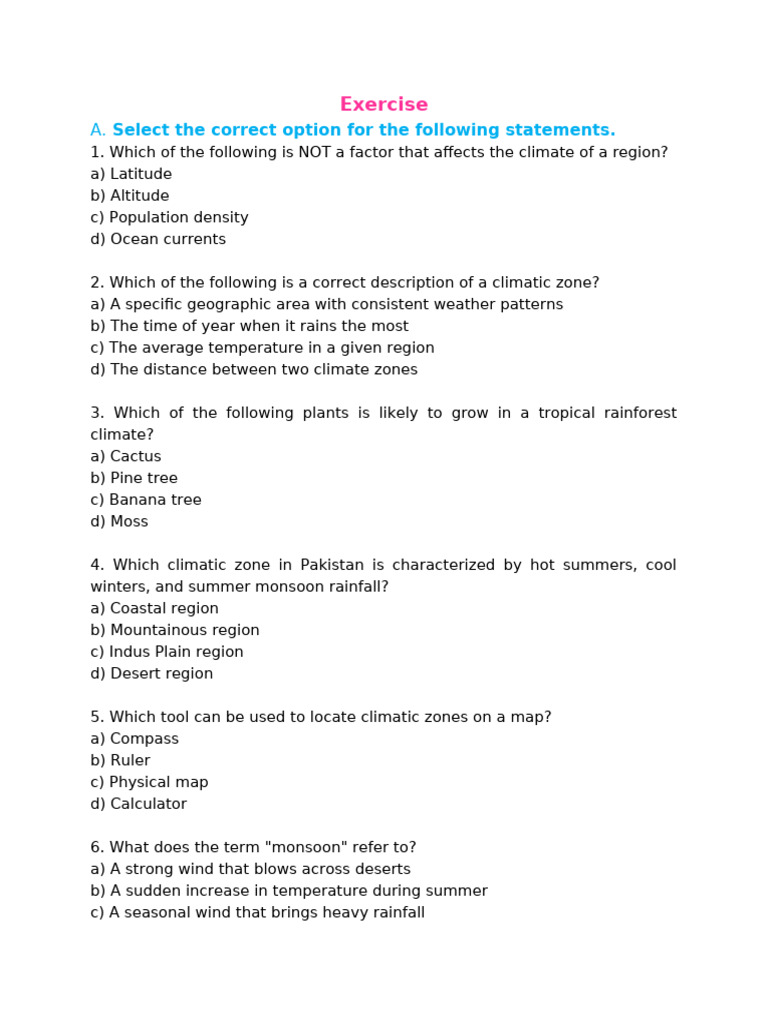 GEO Grade 6 Unit 3 Extended Exercise | PDF | Subtropics | Rain