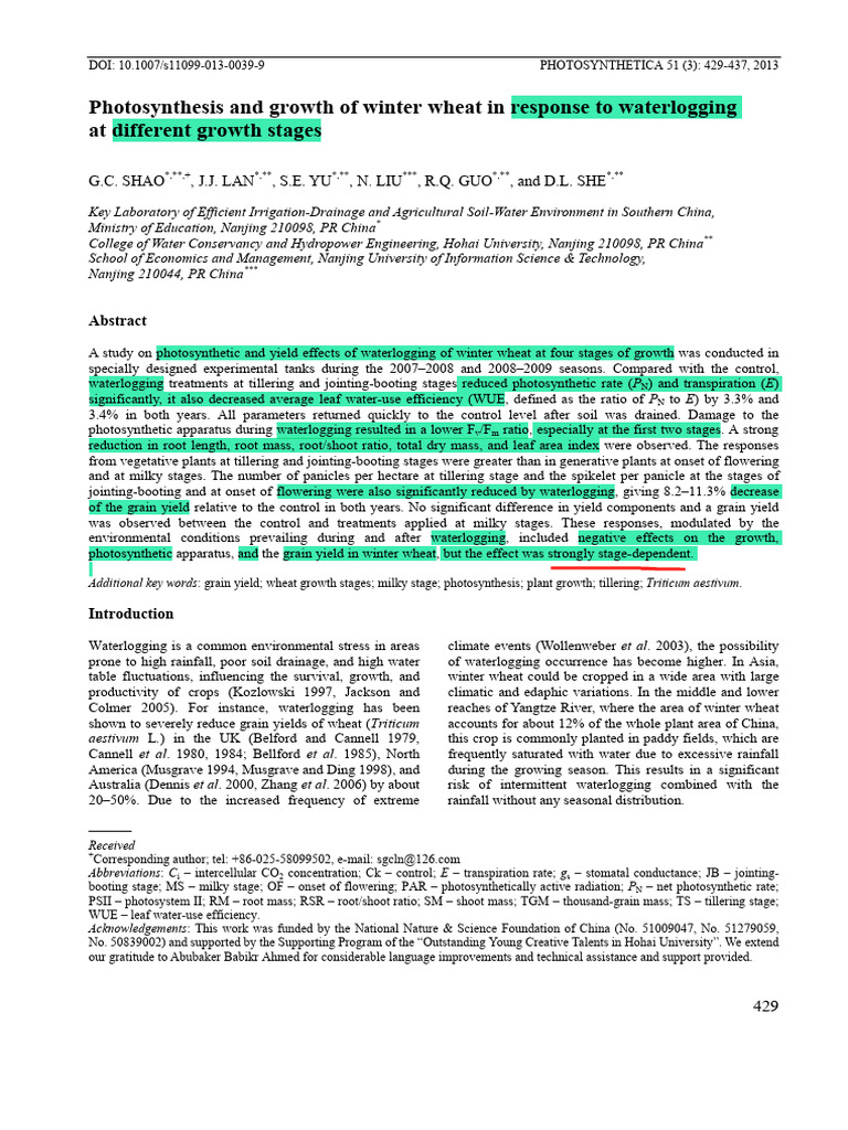 Waterlogging Impact Wheat | PDF | Soil | Wheat