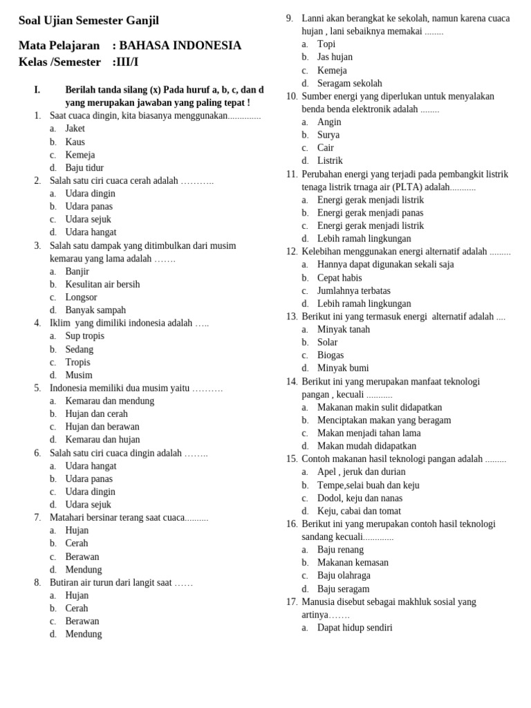 Ujian Kelas 2 SD Soal Bahasa Indonesia | PDF