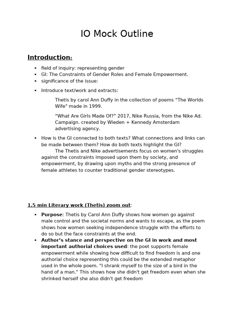 IO Outline Thetis and What Are Girls Made of Nike Ad | PDF | Gender Role | Feminism