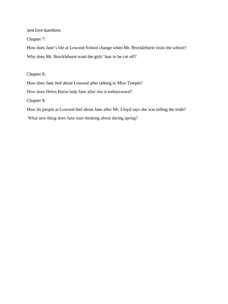 Jane Eyre Questions | PDF