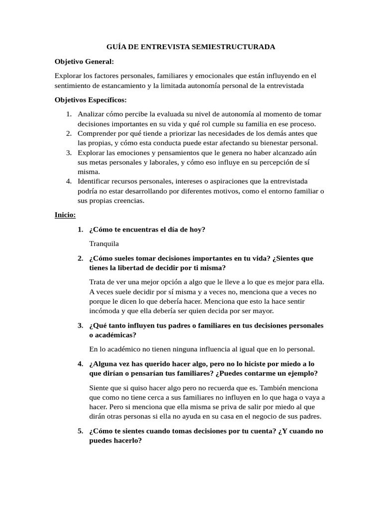 Guía de Entrevista Semiestructurada | PDF | Las emociones | Sicología