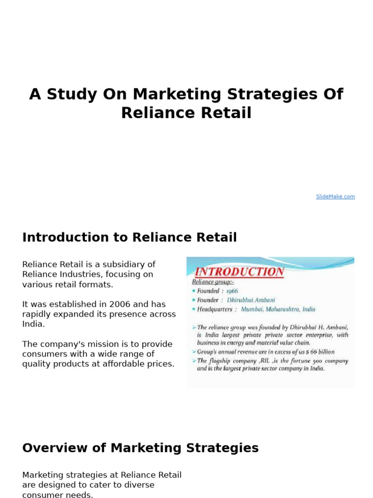 A Study On Marketing Strategies of Reliance Retail | PDF | Retail ...