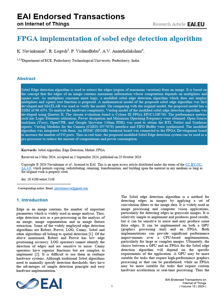 FPGA Implementation of Sobel Edge Detection Algori | PDF | Field Programmable Gate Array ...