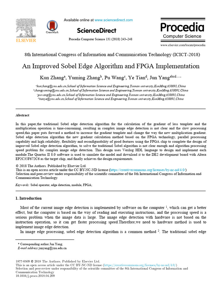An Improved Sobel Edge Algorithm And Fpga Implemen Pdf Hardware