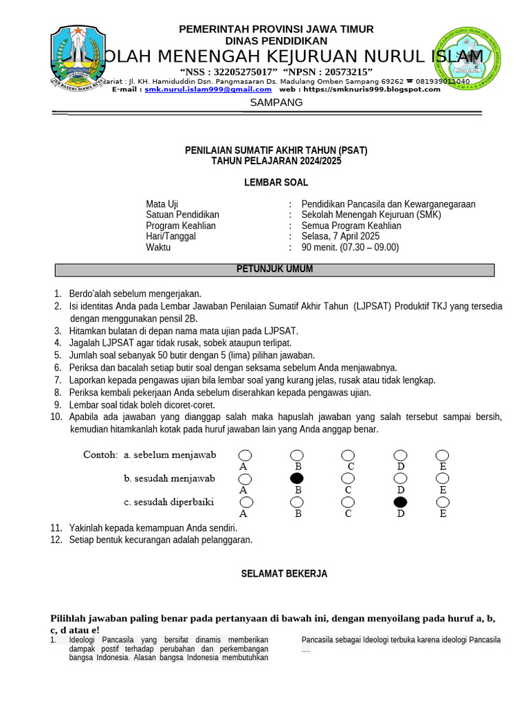 SOAL PPKN PSAT 2025 | PDF