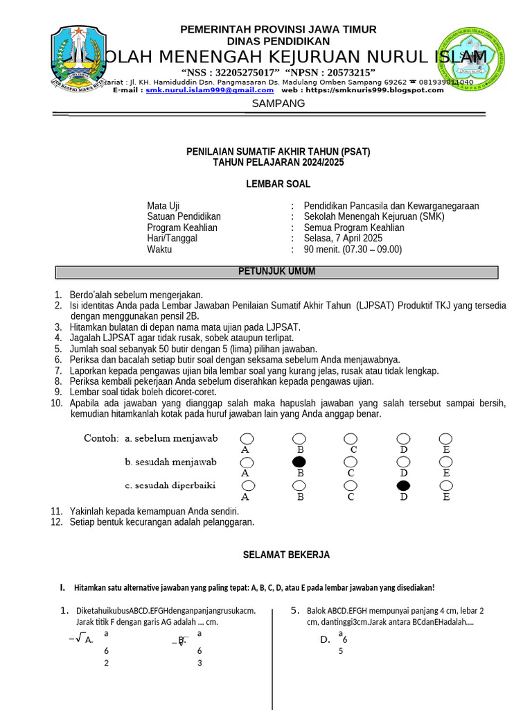 Soal MTK Psat 2025 | PDF