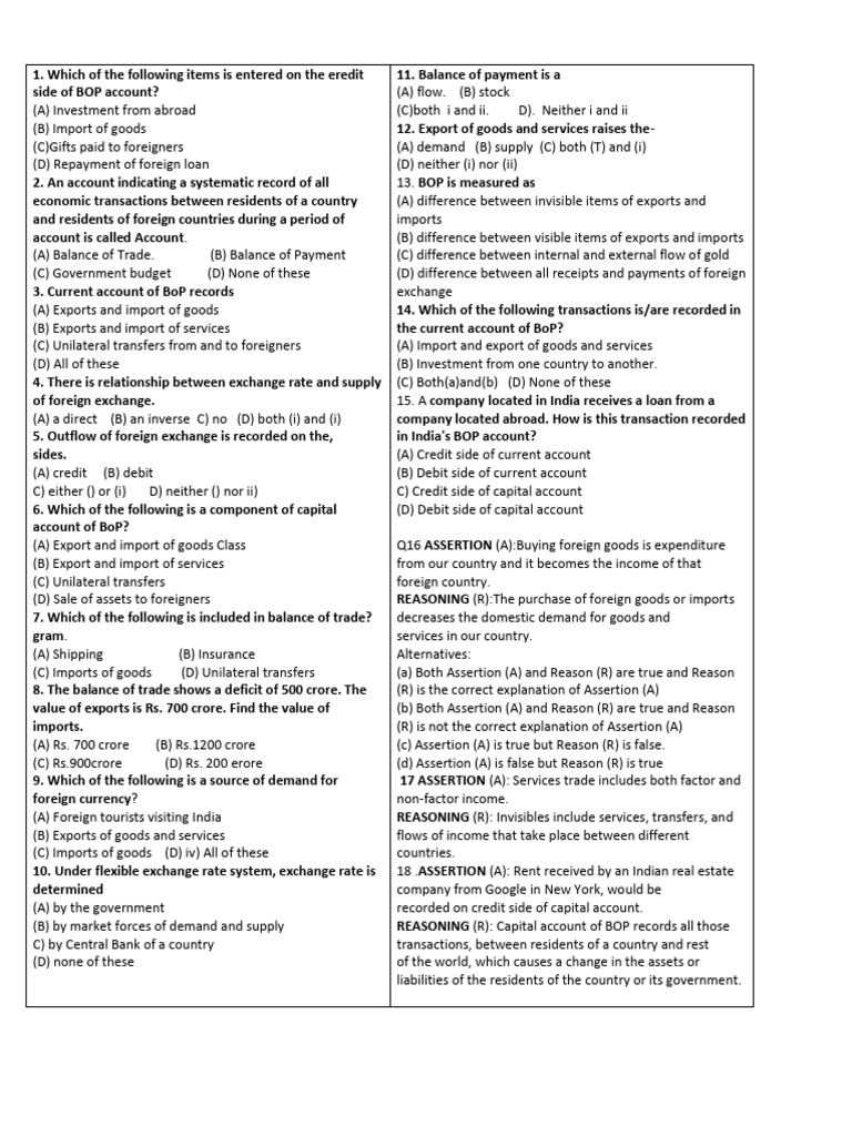 Bop and Foreign Exchange Test | PDF | Balance Of Payments ...
