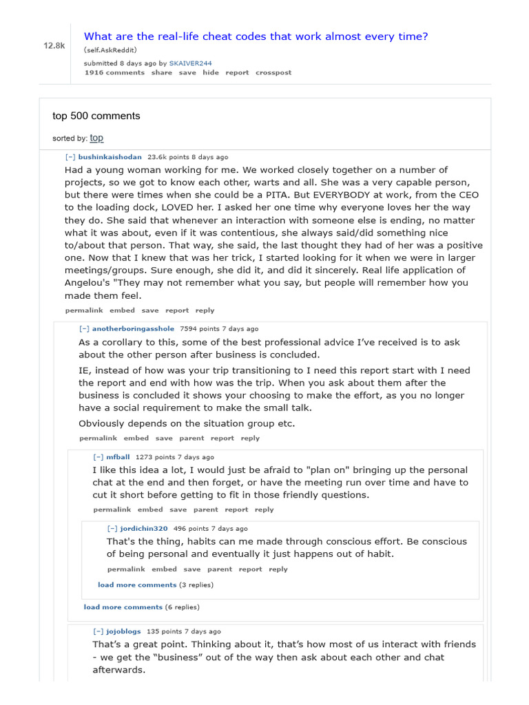 What Are The Real-Life Cheat Codes That Work Almost Every Time - AskReddit | PDF | Empathy
