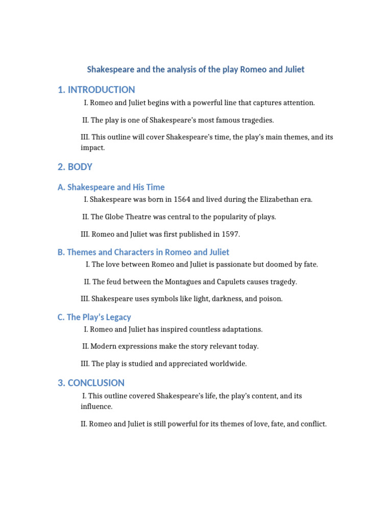 Romeo and Juliet Outline0 | PDF
