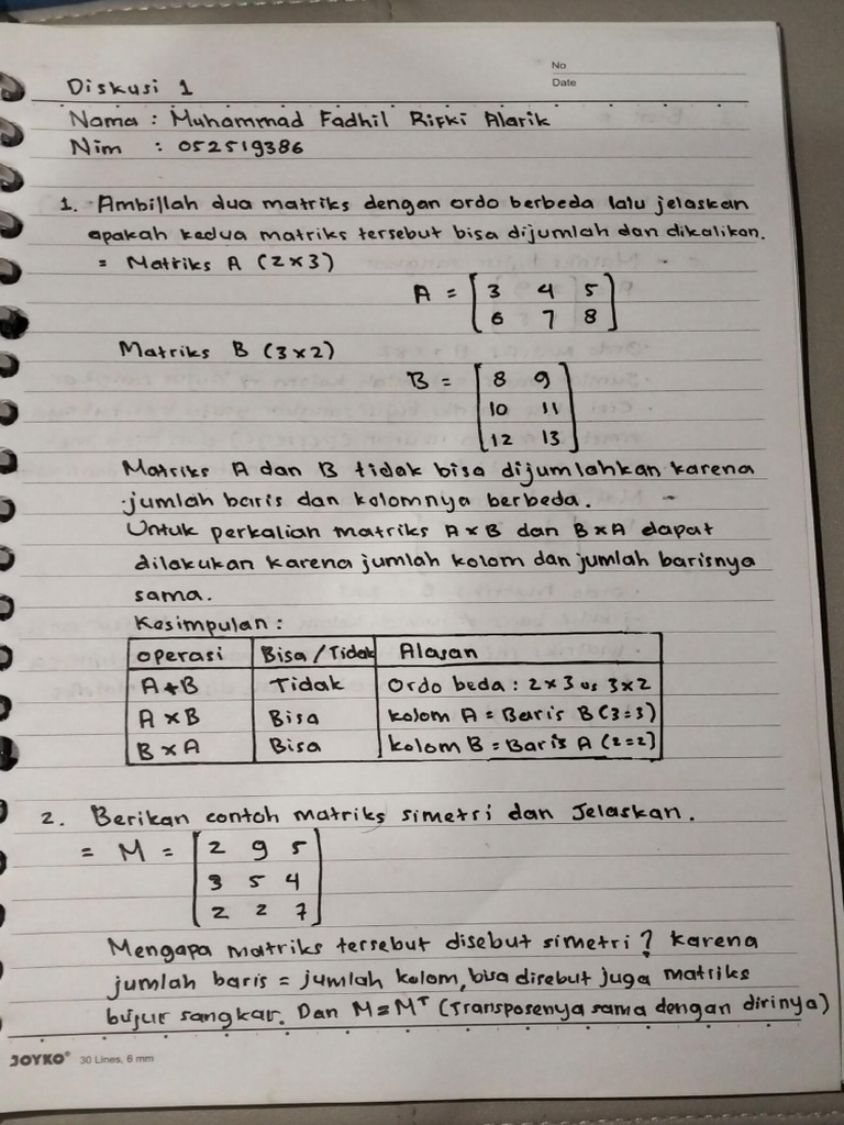 Aljabar Linear Elementer I - Diskusi 1 | PDF