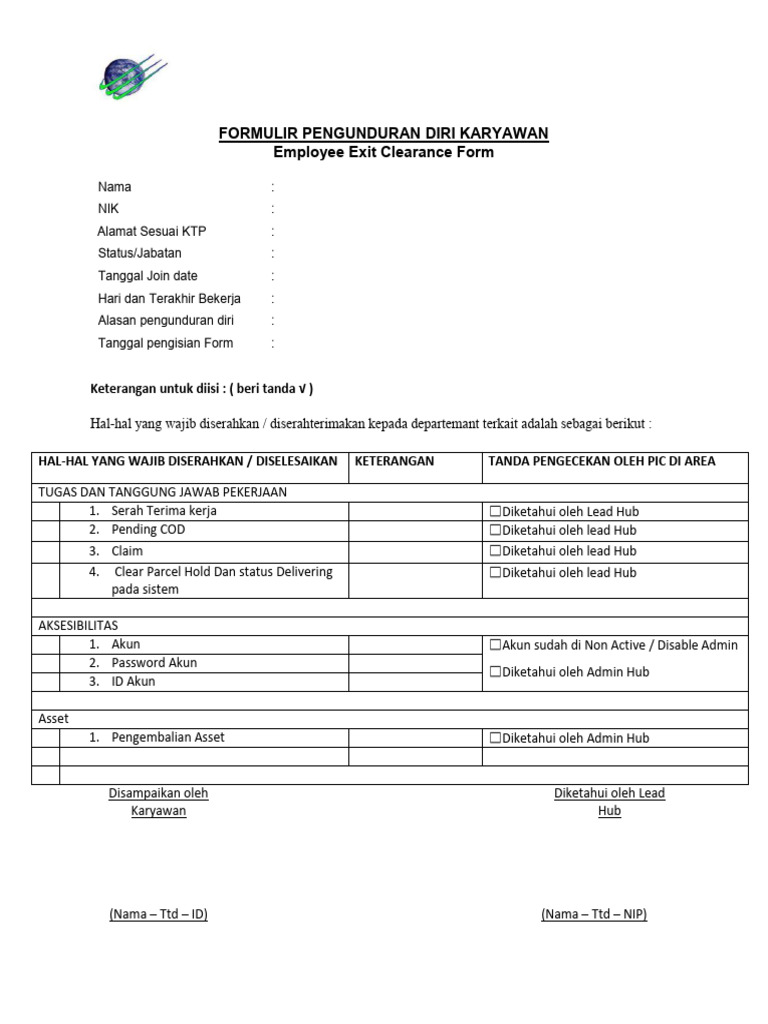 Formulir Exit Clearance Karyawan | PDF