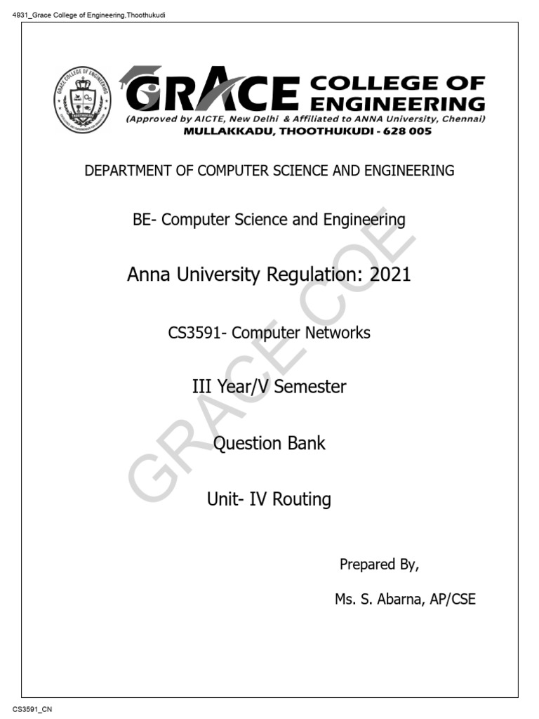 V Cse Cs3591 CN QB Unit4 | PDF | Transmission Control Protocol | Network Congestion