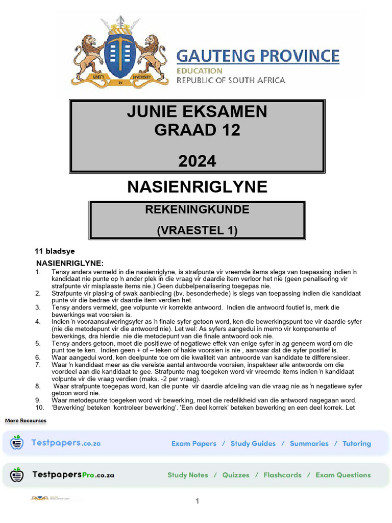 GR 12 Accounting P1 (Afrikaans) June 2024 Possible Answers | PDF