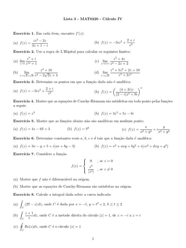 Lista3 Cálculo IV | PDF | Integral | Pi