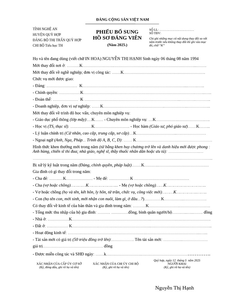 1.phieu BS Hso DV | PDF