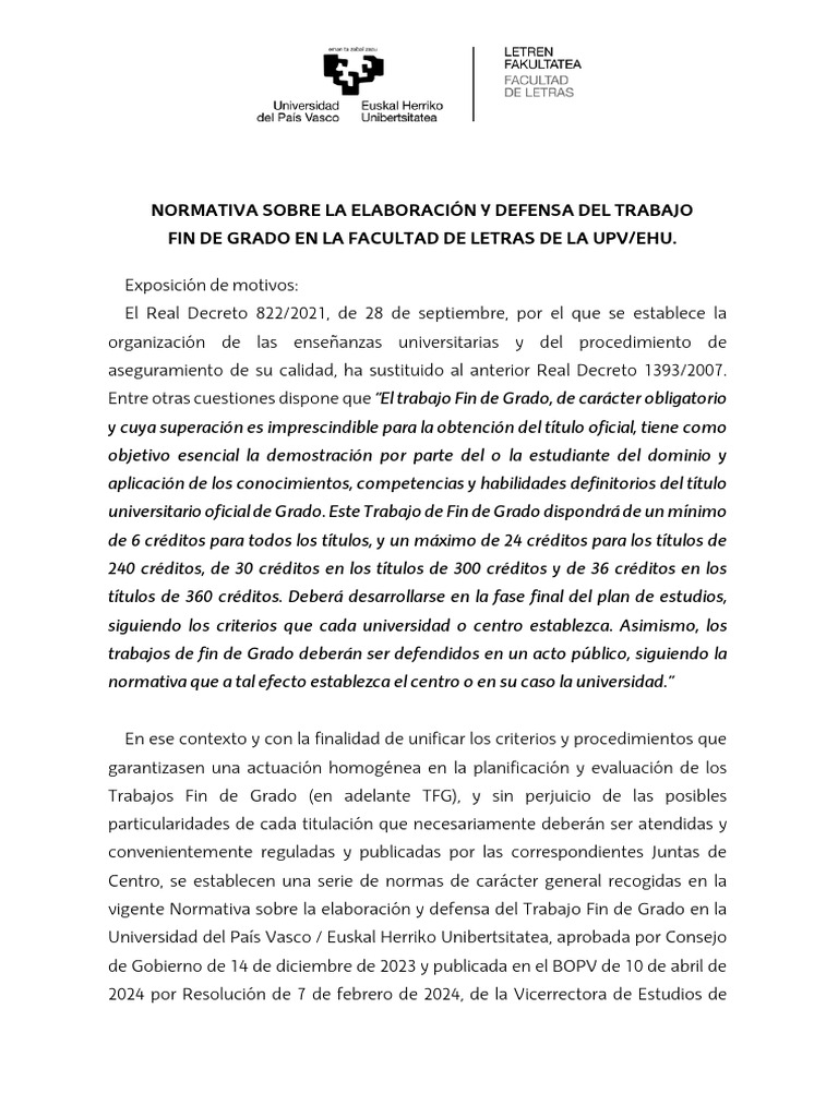 2024 25 - TFG Normativa Aprobada 22052024 | PDF | Maestros | Plan de ...