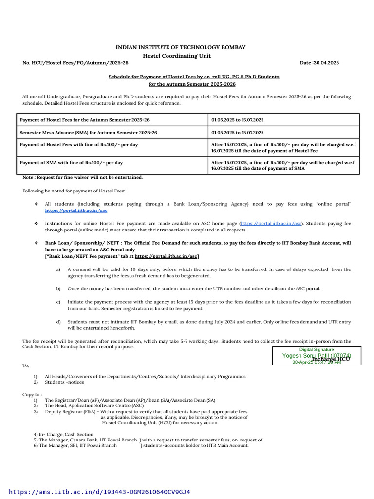 Iitb-Fee-Structure-2025-26. V | PDF | Academia | Educational Stages